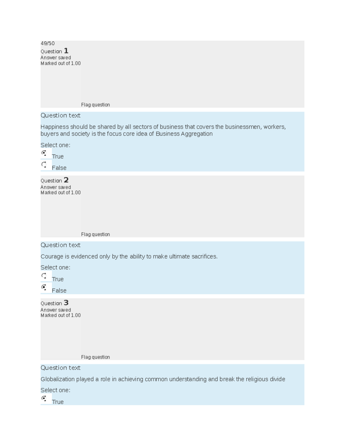 Ethics Final Examination 2021 - 49/ Question 1 Answer saved Marked out ...