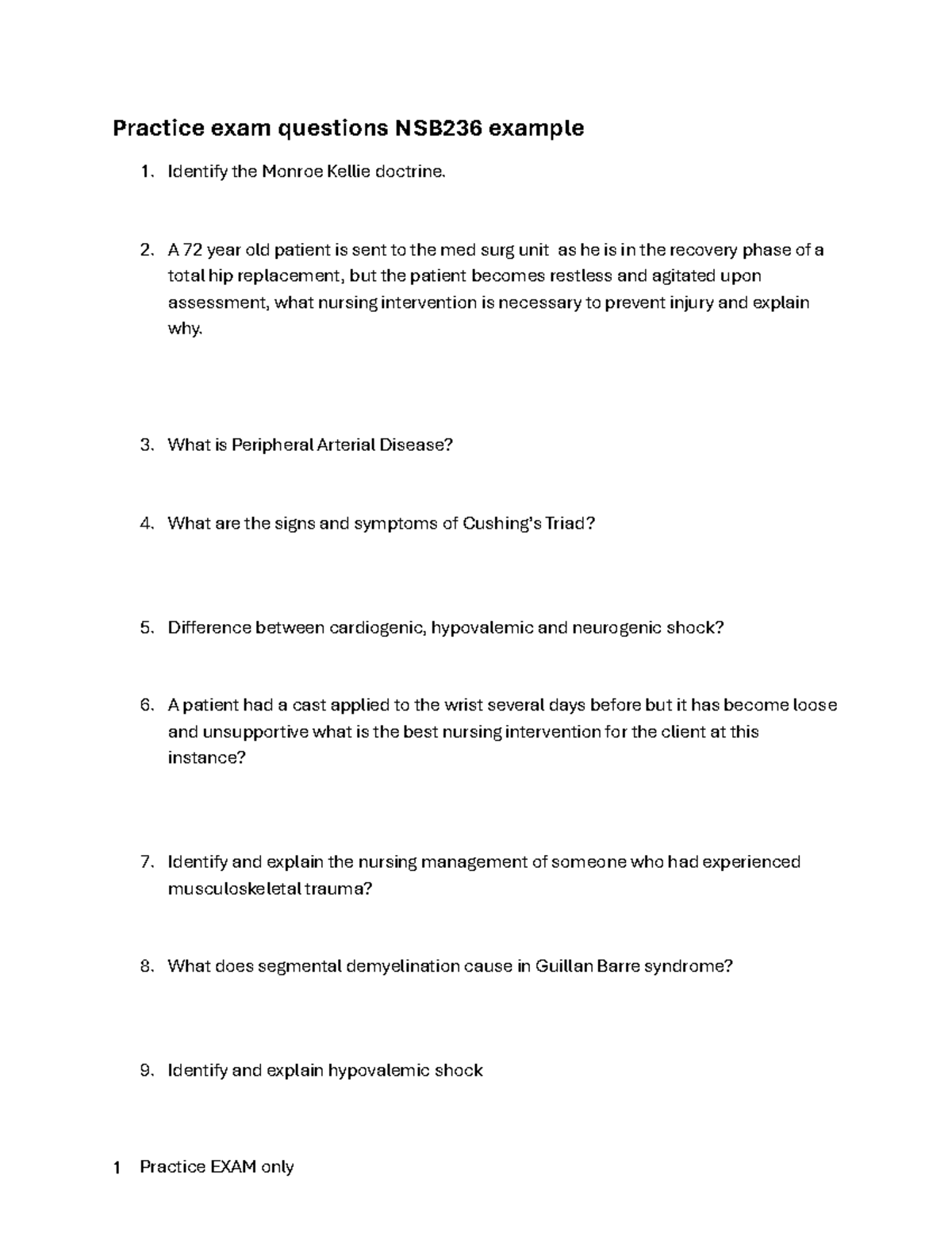 Nsb236 practice exam - 1 Practice EXAM only Practice exam questions ...