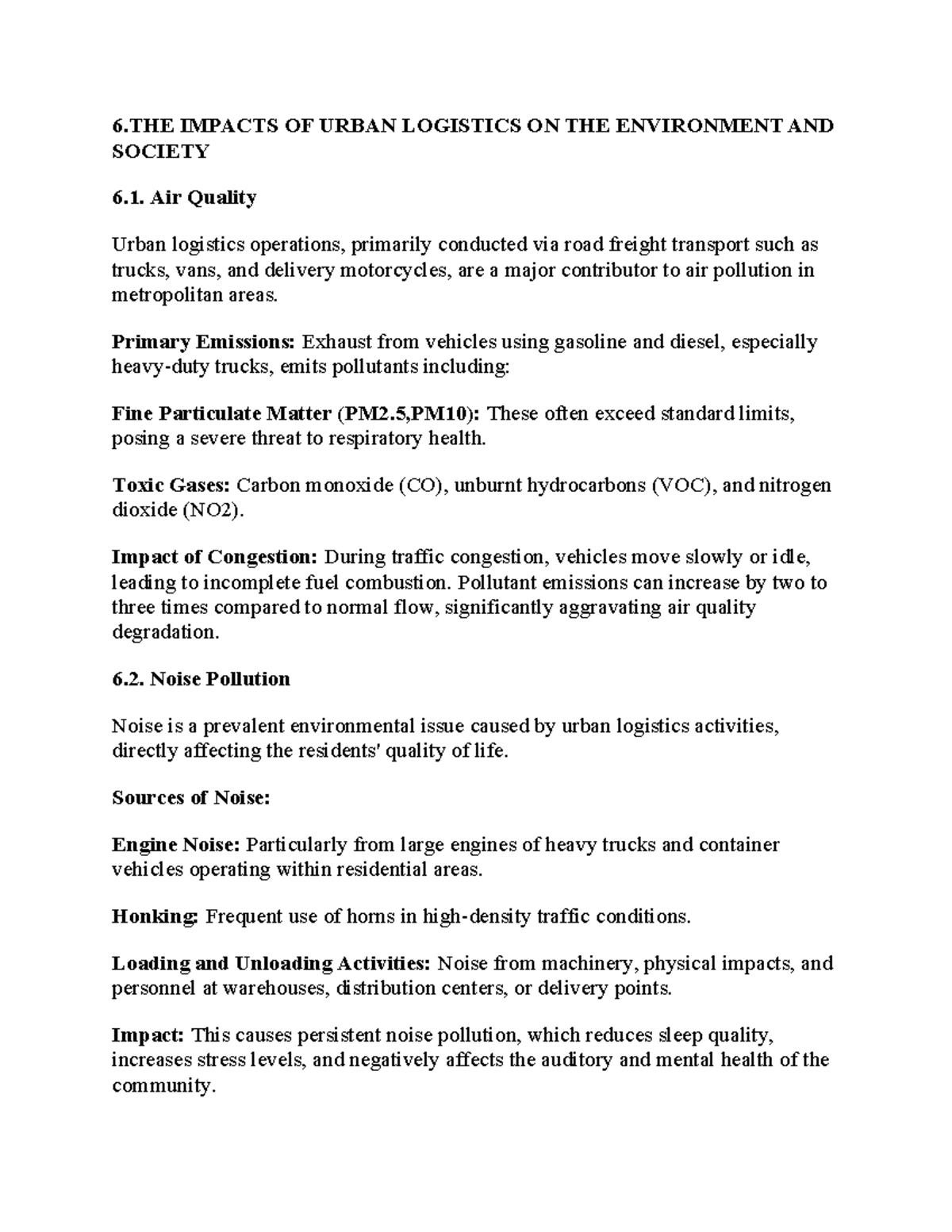 6. The Environmental and Societal Impacts of Urban Logistics - Studocu