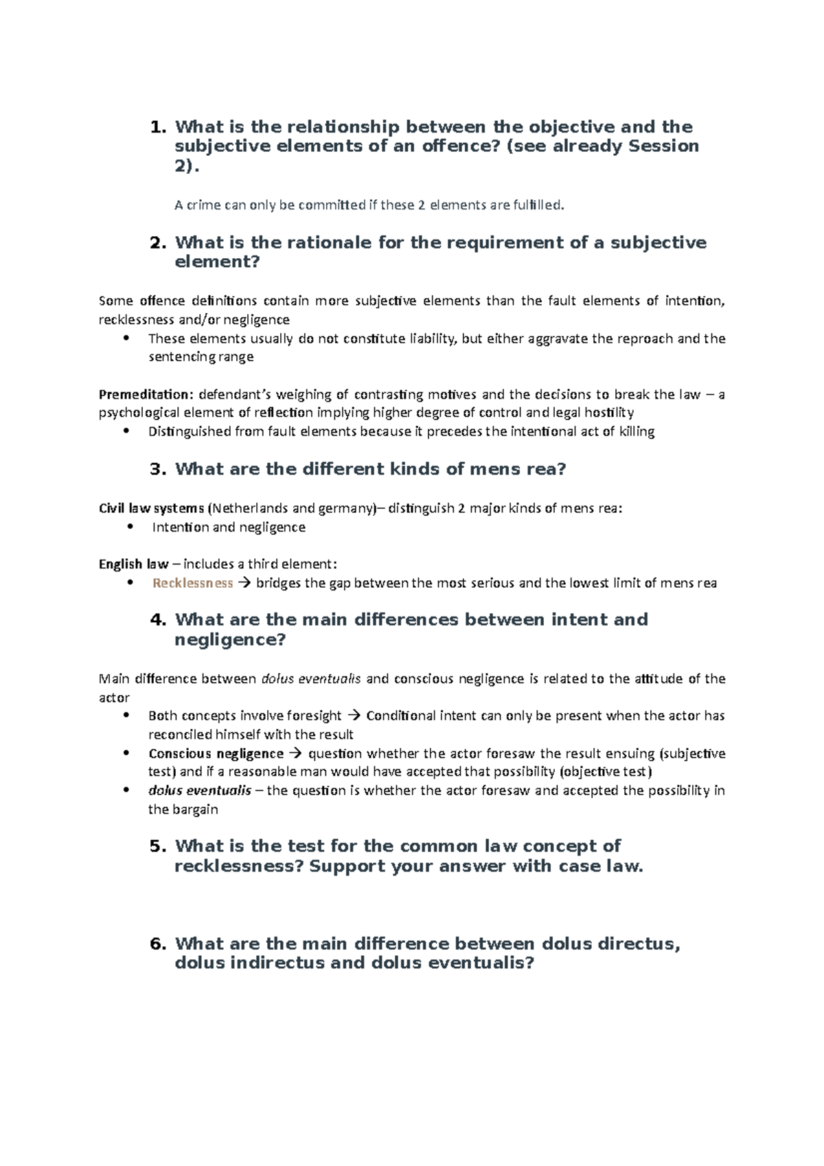 Criminal Law Tutorial 3: Mens Rea and Offence Elements Analysis ...