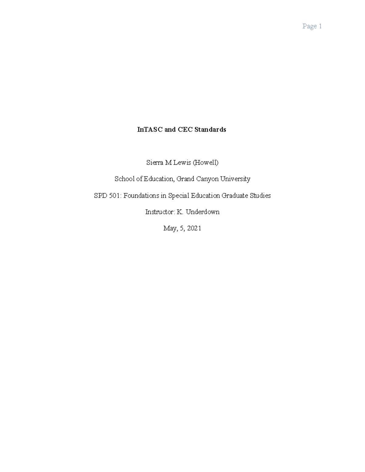 SPD 501: InTASC and CEC Standards Overview and Key Themes - Studocu