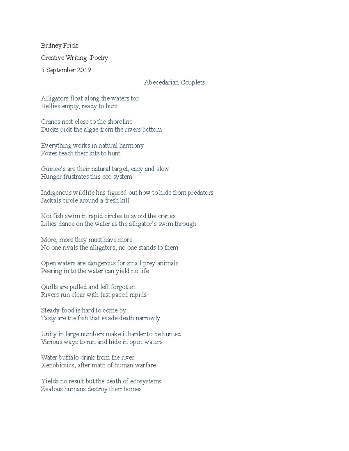 Creative Writing: Poetry - Exploring Abecedarian Couplets - Studocu