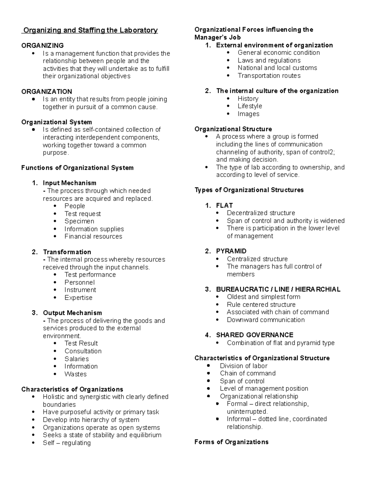 LBM- Organizing - Organizing and Staffing the Laboratory ORGANIZING Is ...