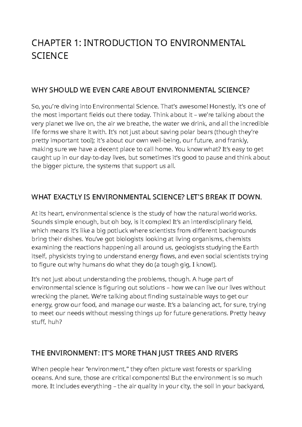 CHAPTER 1: INTRODUCTION TO ENVIRONMENTAL SCIENCE REVIEW - Studocu