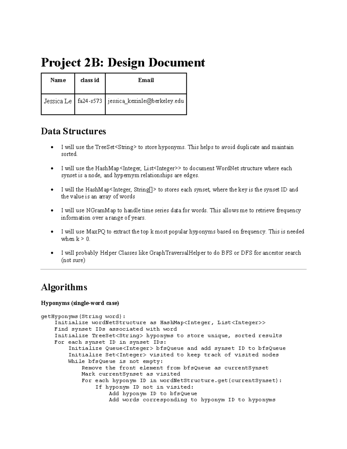 Project 2B: Design Document for Data Structures Class - Studocu