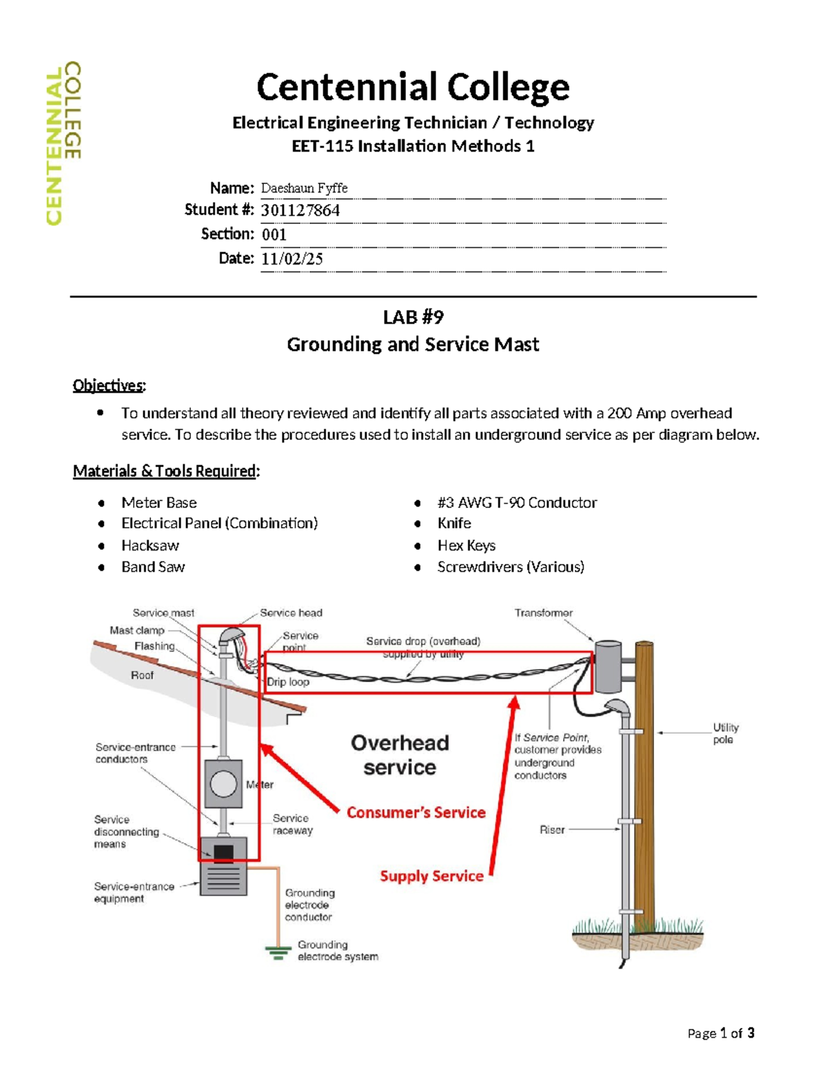 EET-115 Lab 9: Grounding & Service Mast Installation Methods - Studocu