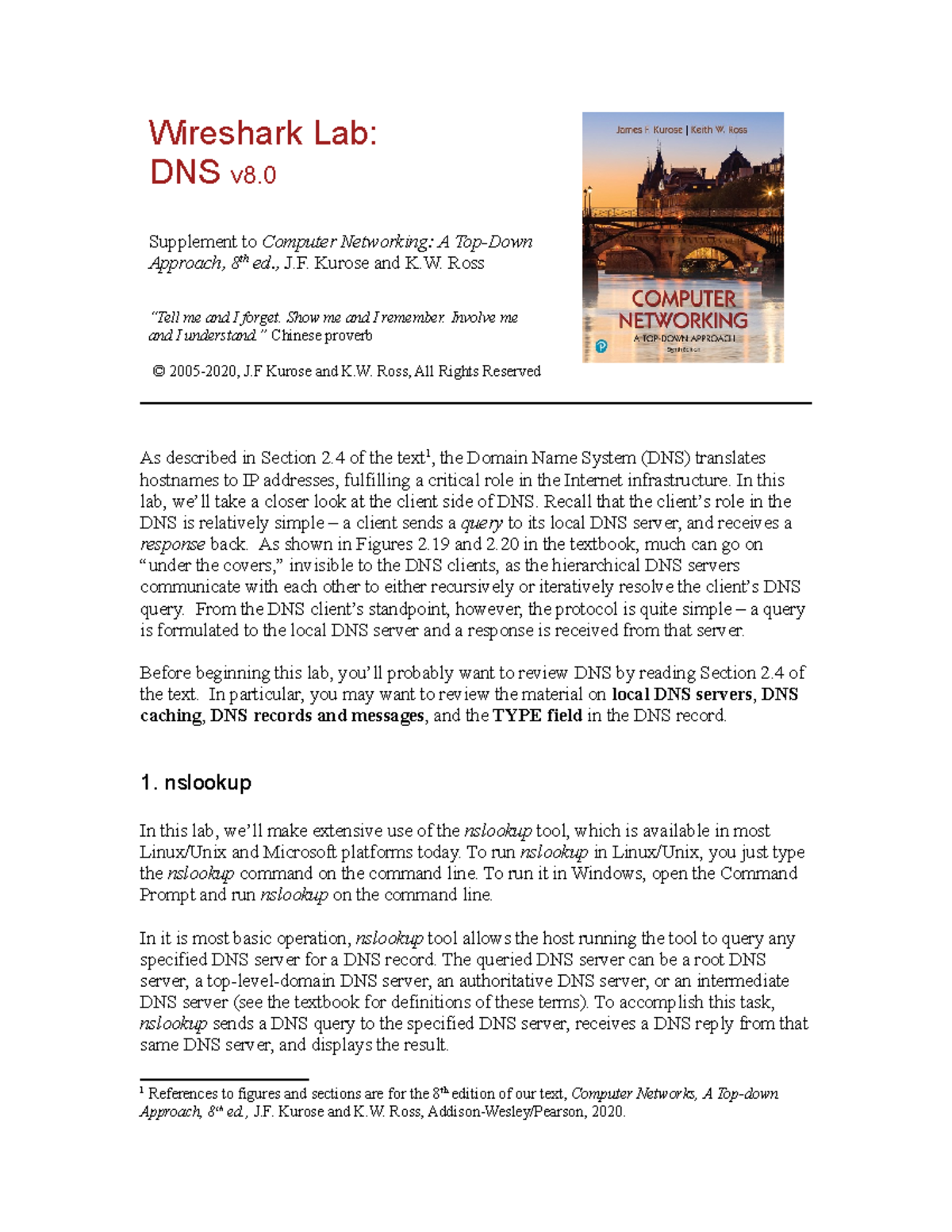 Wireshark DNS v8 Lab Tasks and Nslookup Exercise Guide - Studocu