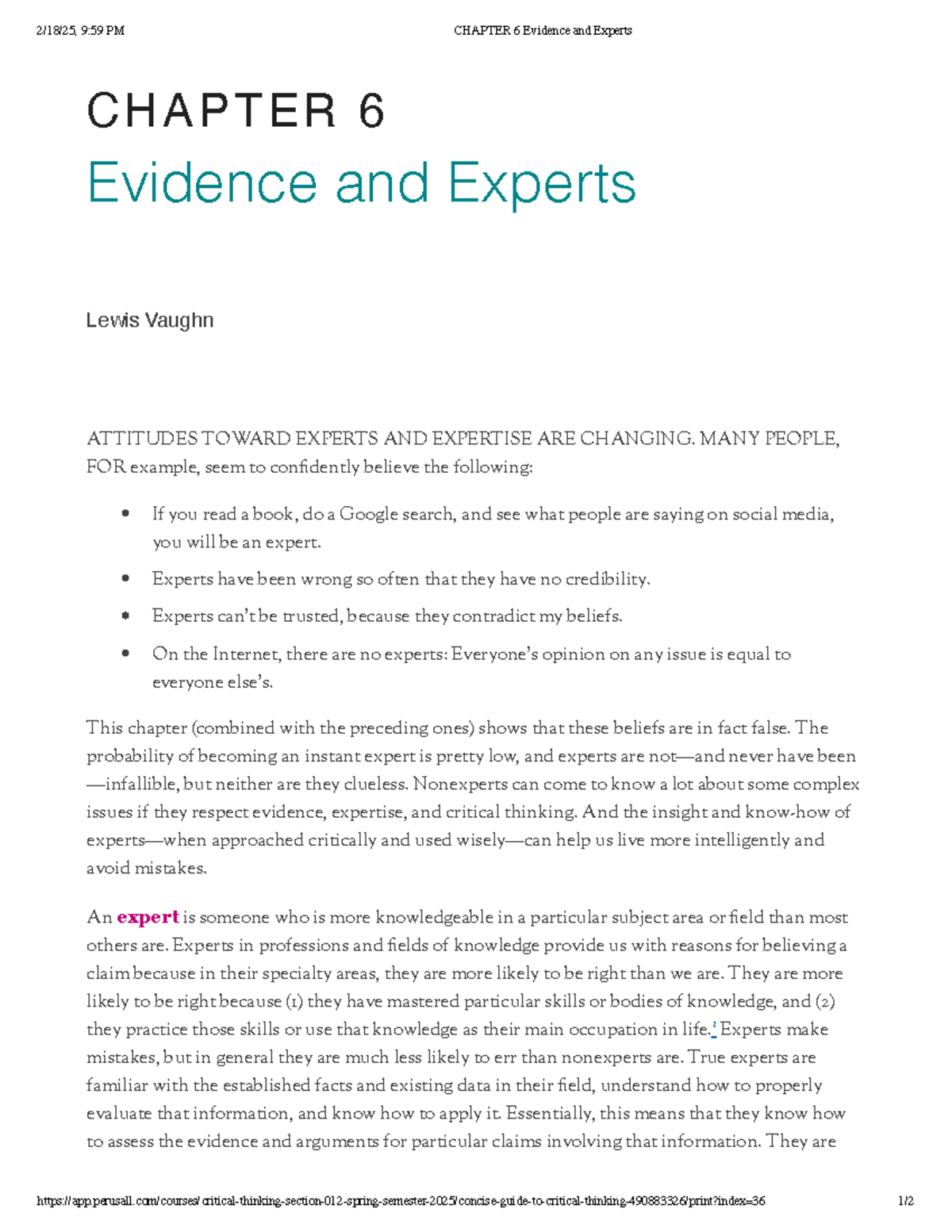 Critical Thinking: CH 6 - Expert Credibility in Modern Discourse - Studocu