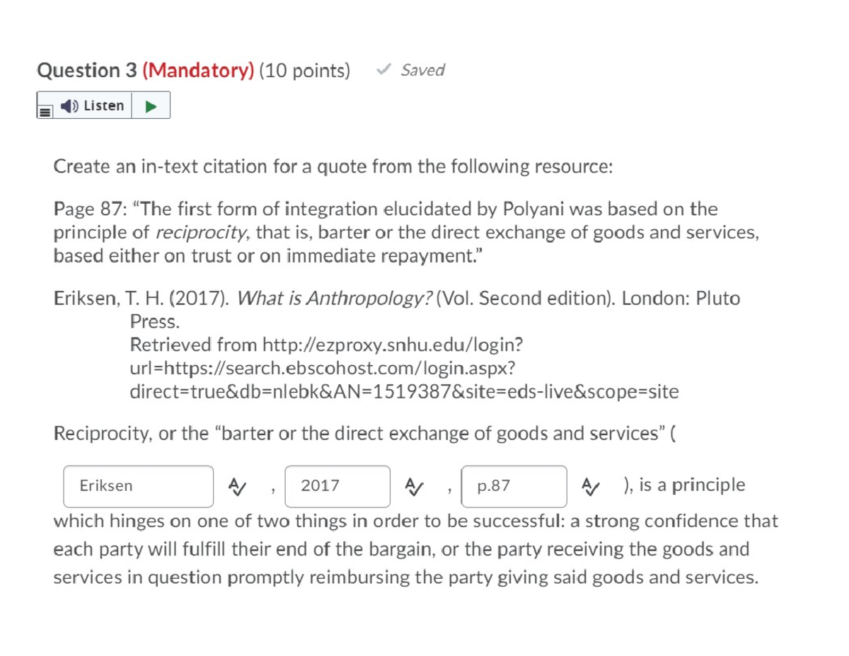 1-2 Quiz ATH 111 question 3 - Question 3 (Mandatory) (10 points) Saved ...