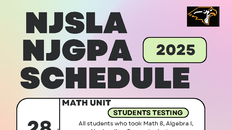 NJSLA 2025 NJGPA Testing Schedule for Math & ELA Units - Studocu