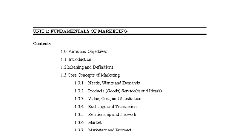 Principles of Marketing I: Unit 1 - Fundamentals of Marketing - Studocu
