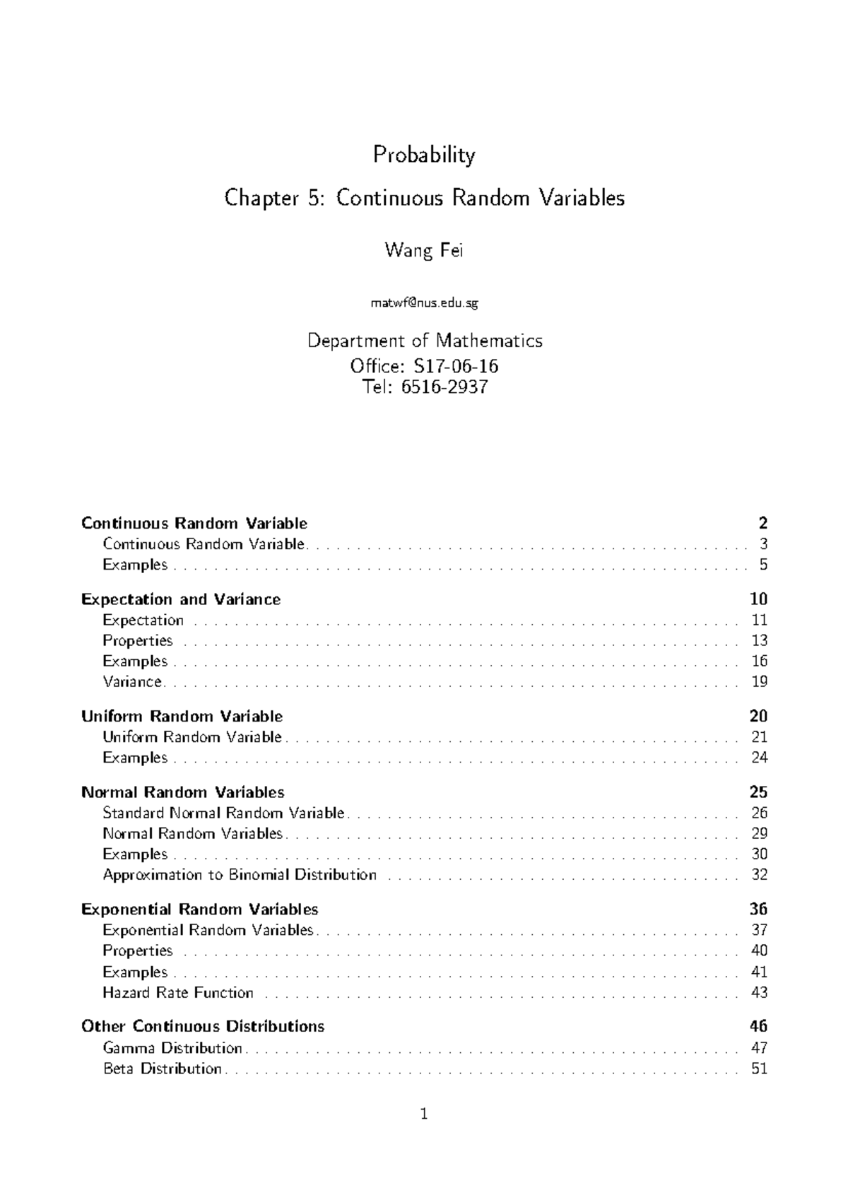 Probability-Chapter 5 - Probability Chapter 5: Continuous Random ...
