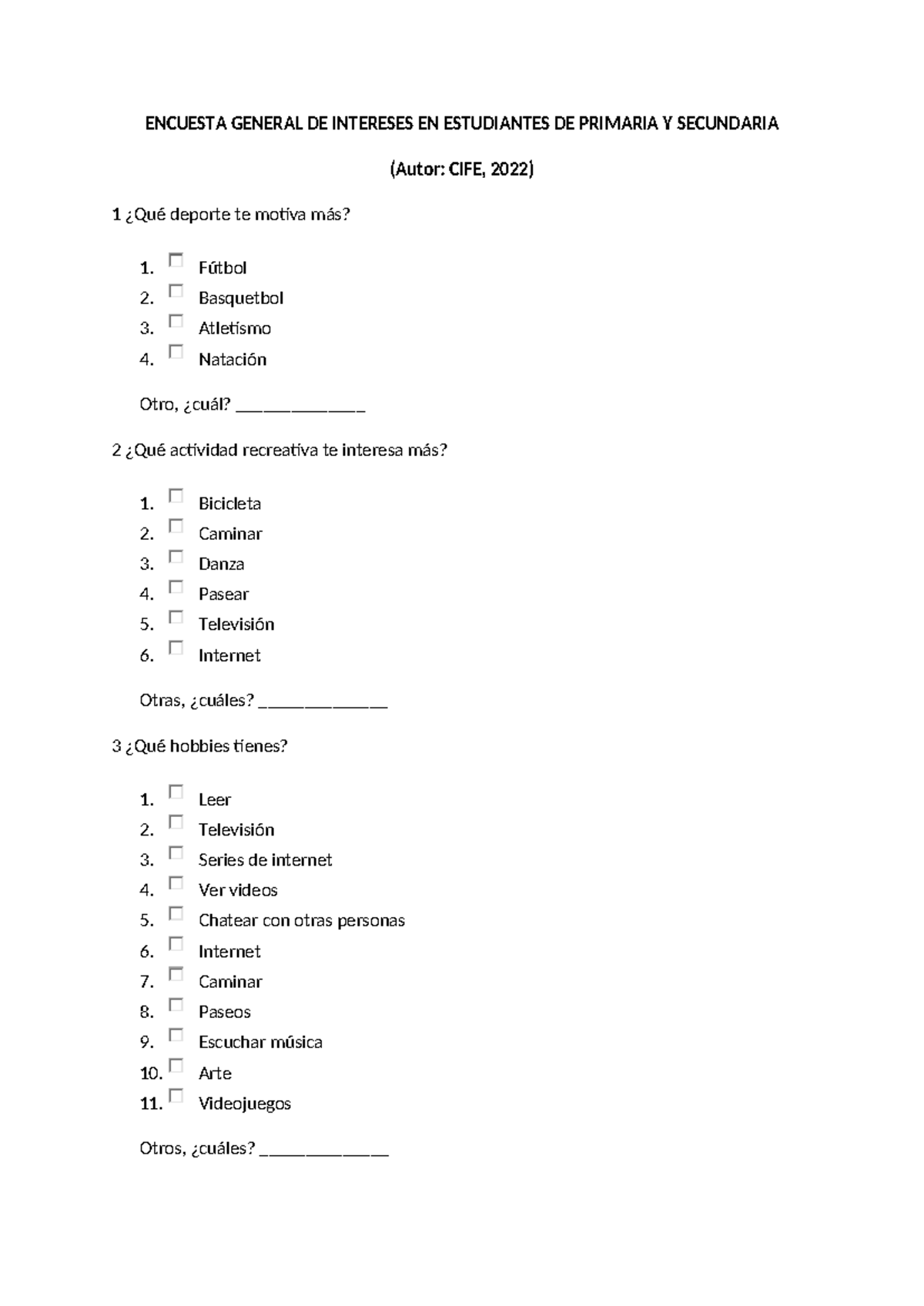 Encuesta general de intereses primaria y secundaria - ENCUESTA GENERAL ...