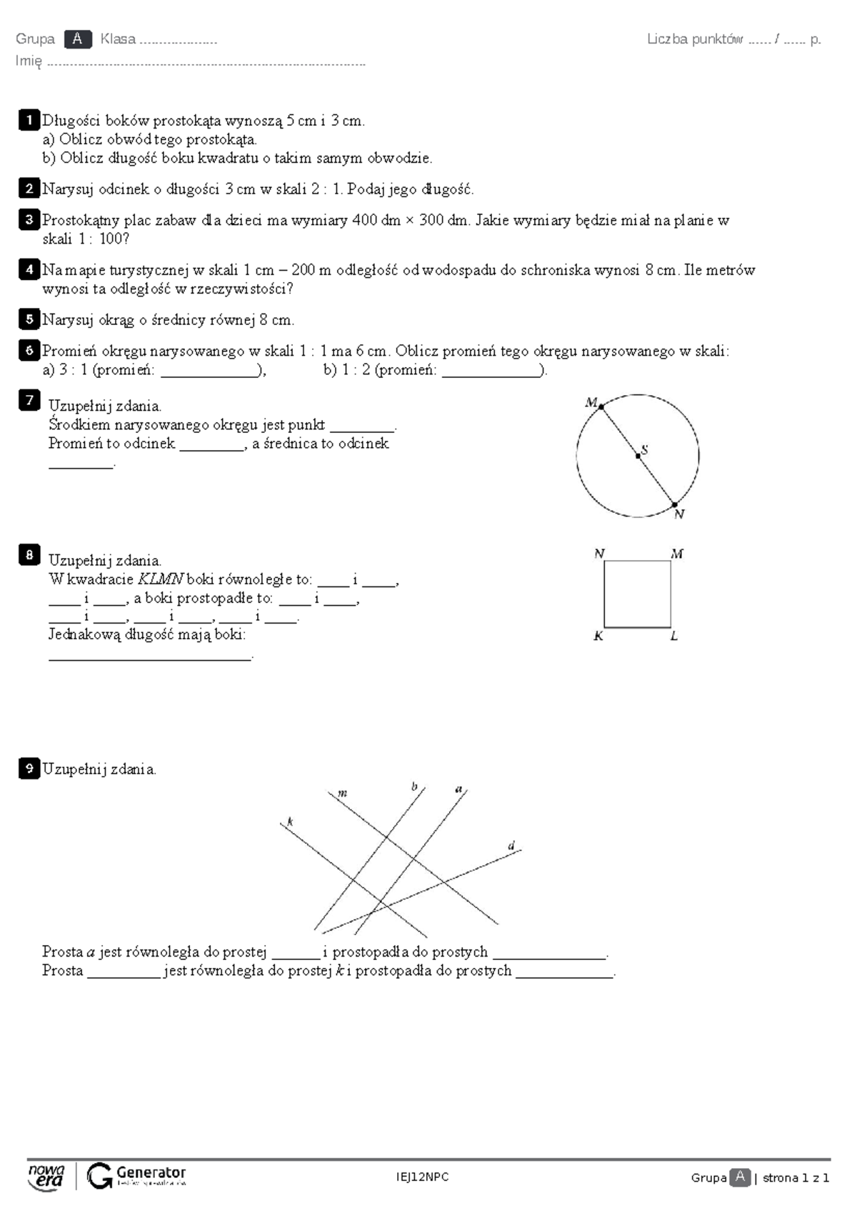 Test z Geometrii kl. 4 - IEJ12NPC Grupa A (bez punktacji) - Studocu