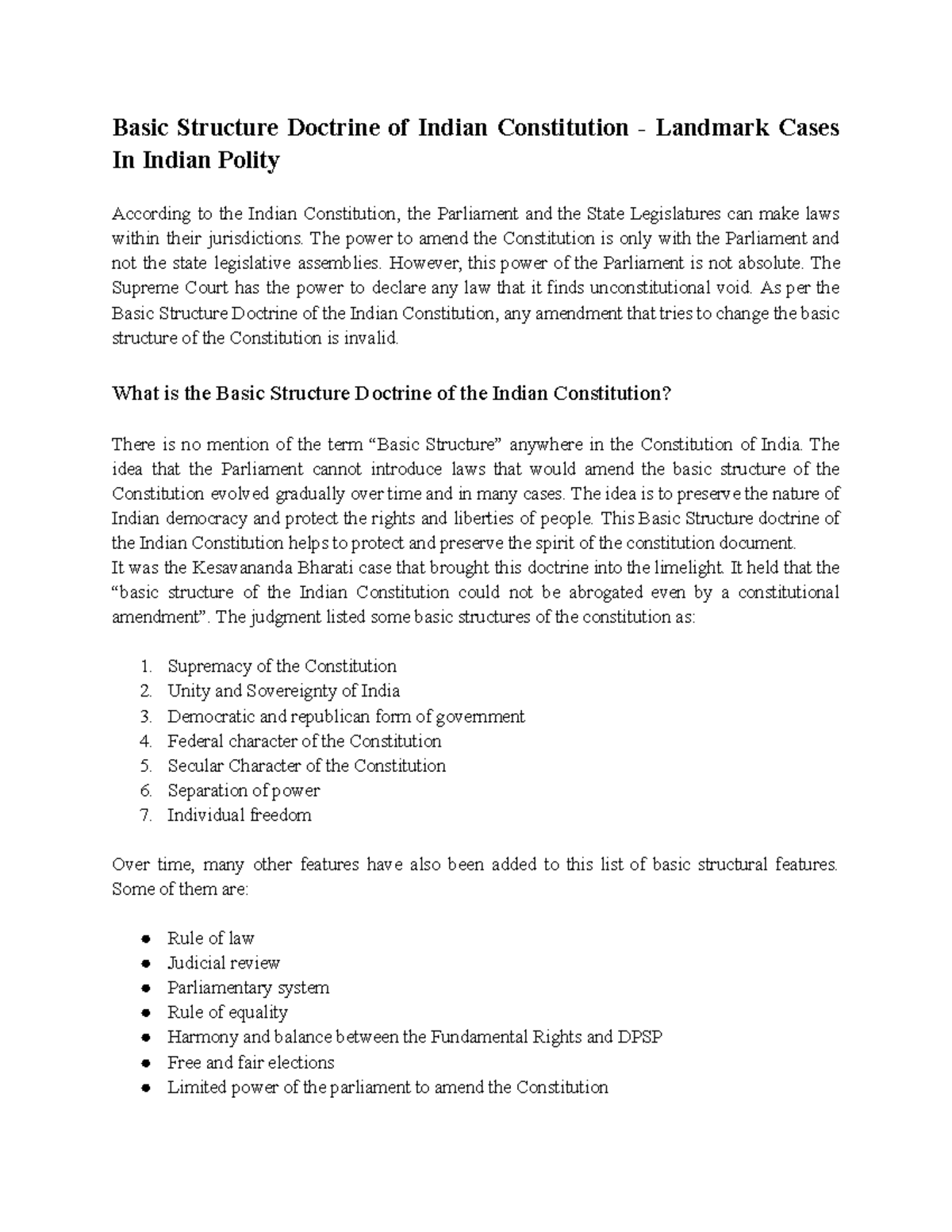 Basic Structure Doctrine of Indian Constitution - Landmark Cases In ...