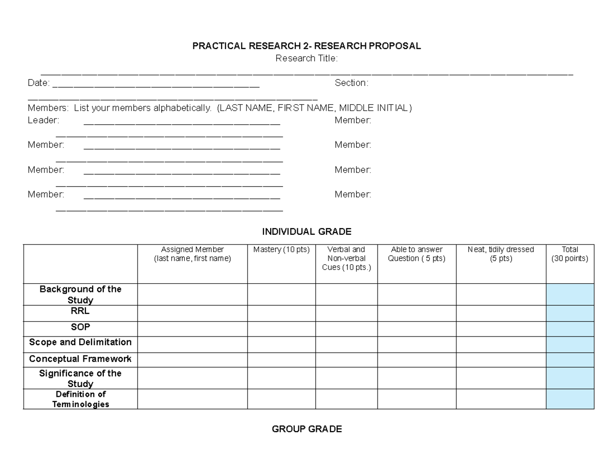 Practical Research 2: Research Proposal Evaluation Rubric - Studocu
