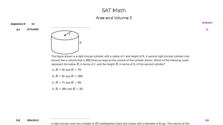 Area and Volume 3~Key - answers - Volume 3 SAT Math m Area and Volume 3 ...