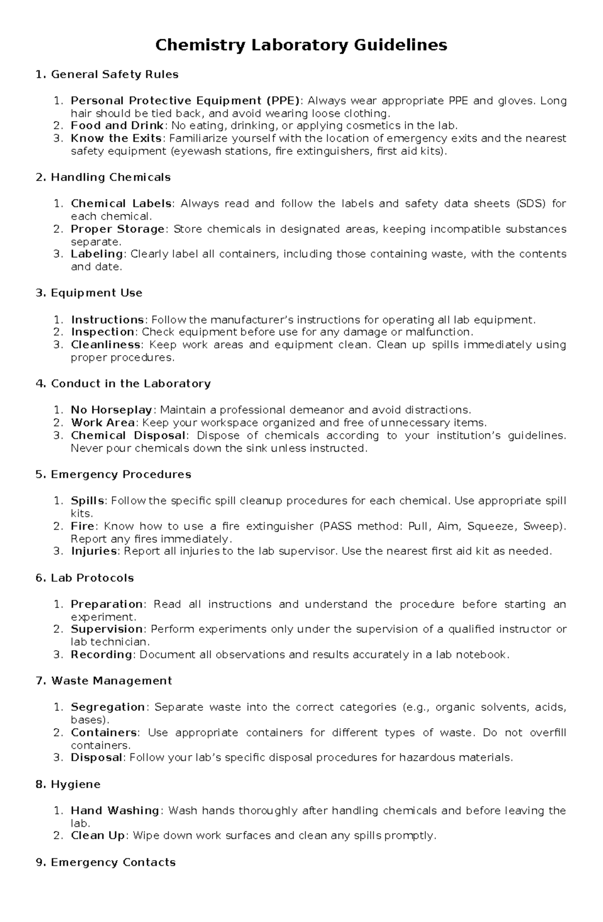 Chemistry Lab Guidelines: Essential Safety & Procedures Overview - Studocu