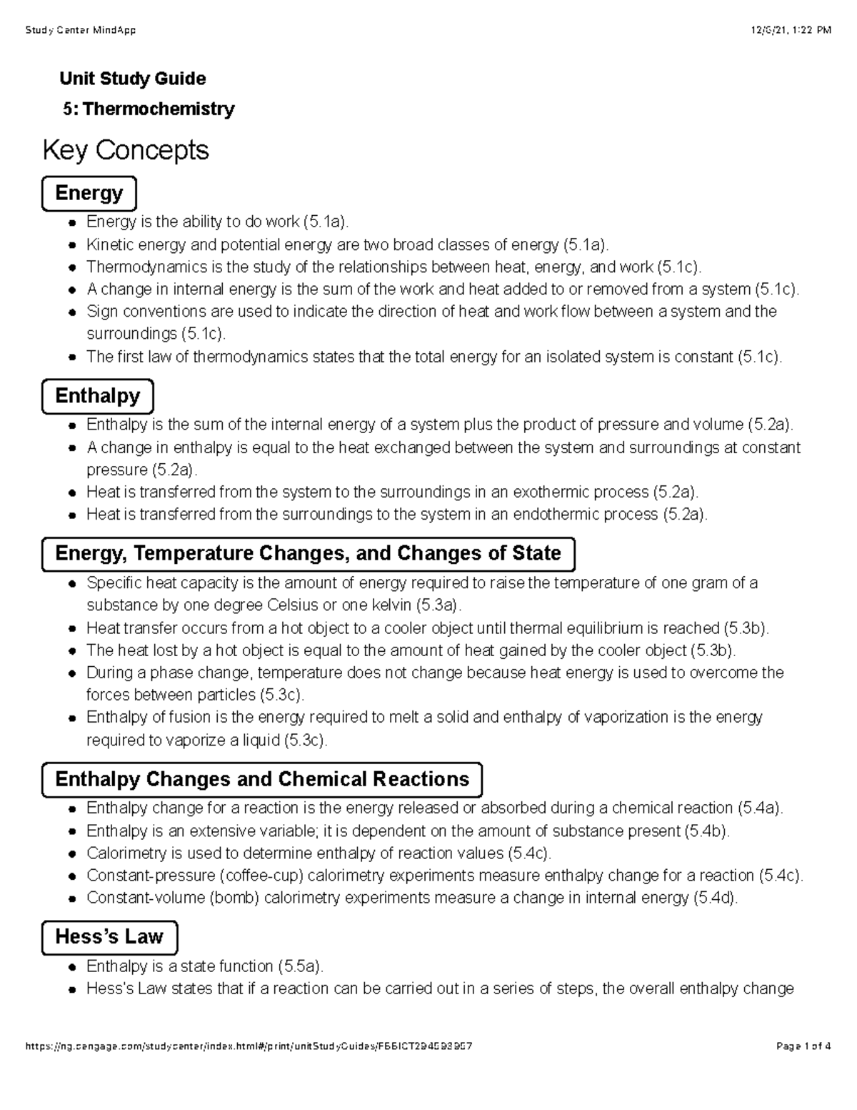 Chem Vocab Study Guide: Thermochemistry (Unit 5) - Studocu