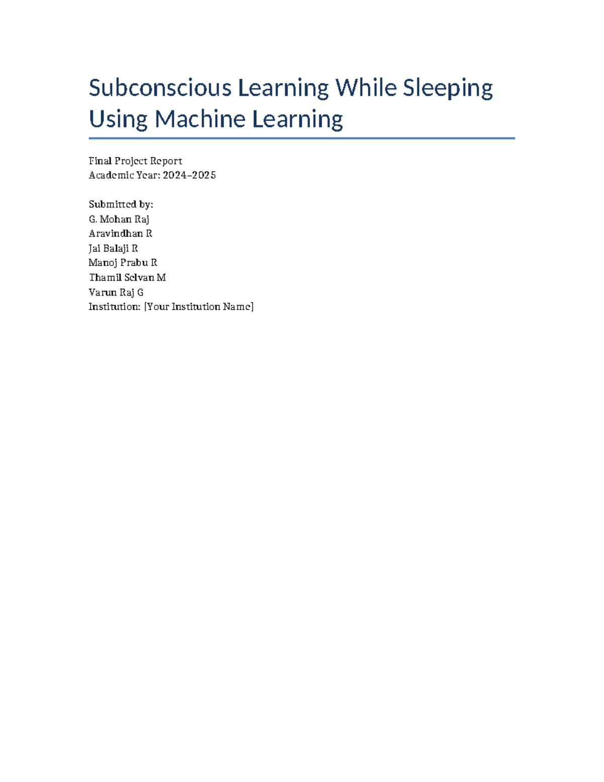 Subconscious Learning While Sleeping: ML Final Project Report - Studocu