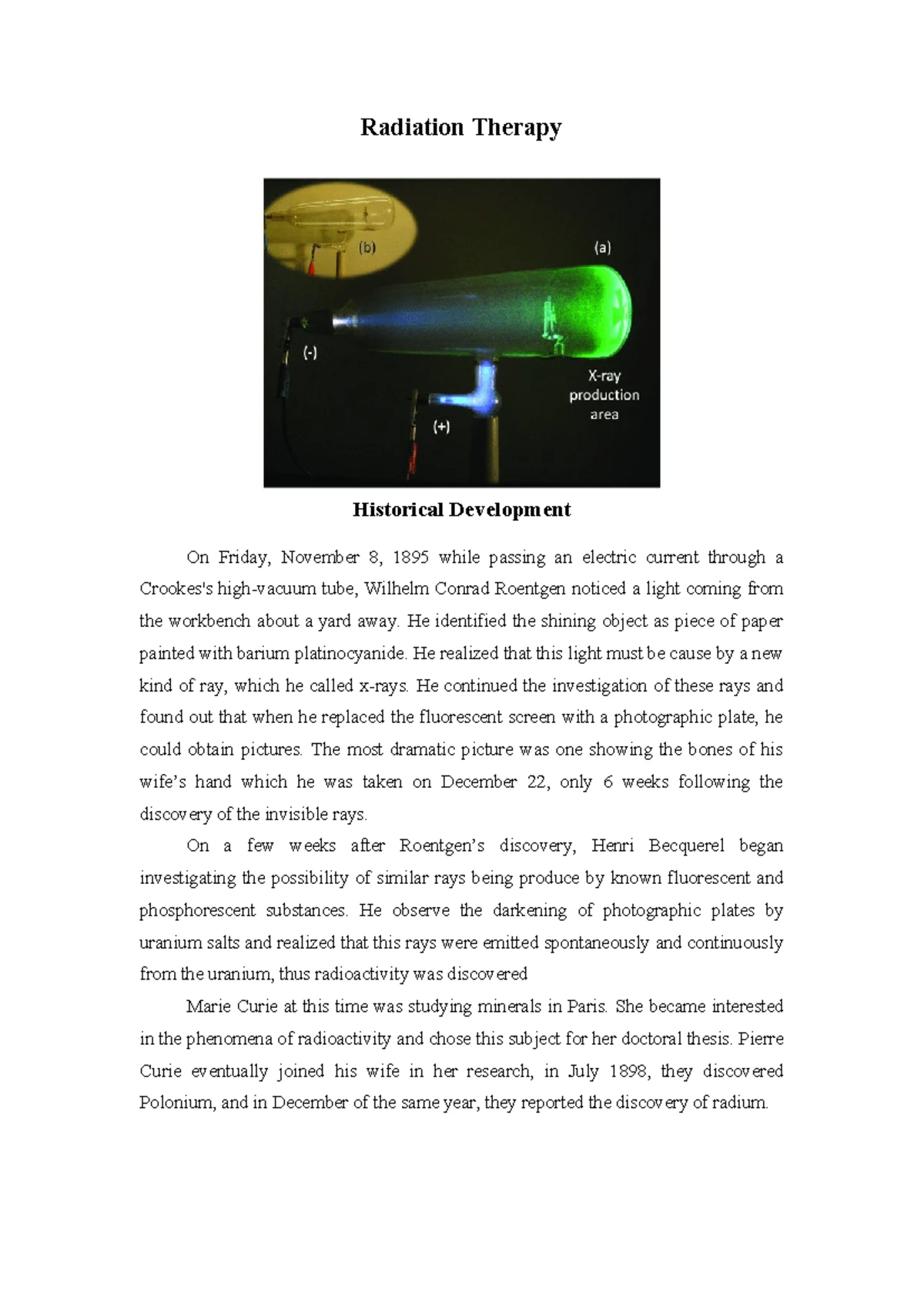 Radiation Therapy Notes (Course Code: RTH 101) - Historical Development ...