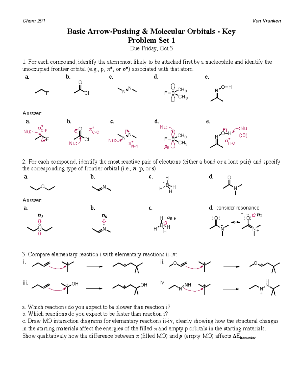 Probset 1key - Chem practice material and answer key - Basic Arrow-Pushing & Molecular Orbitals ...