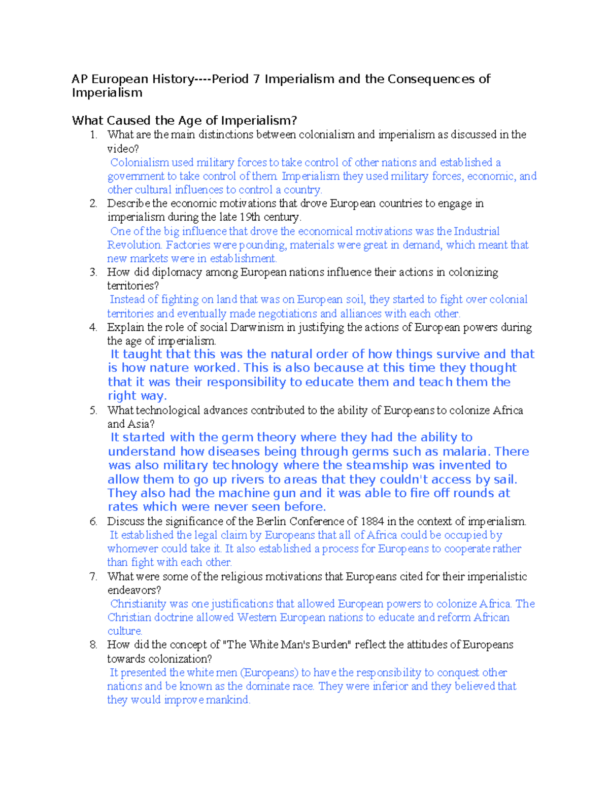 AP European History: Imperialism and Its Impacts - Period 7 Notes - Studocu