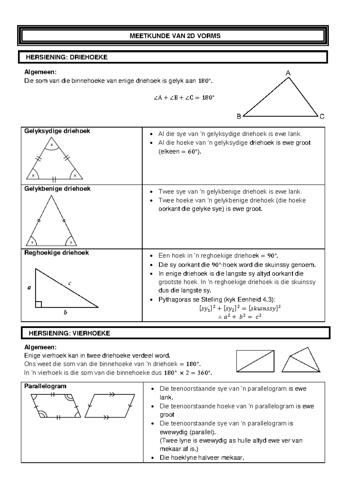 Meetkunde: 2D & 3D Vorms Hersiening en Konstruksie Notas - Studocu