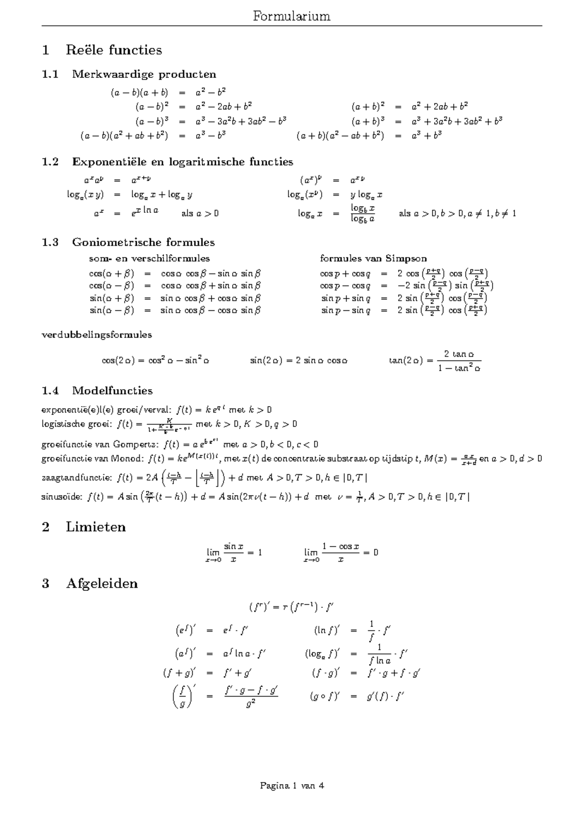Rekenkunde Formules: Exponentiële, Logaritmische & Goniometrische ...