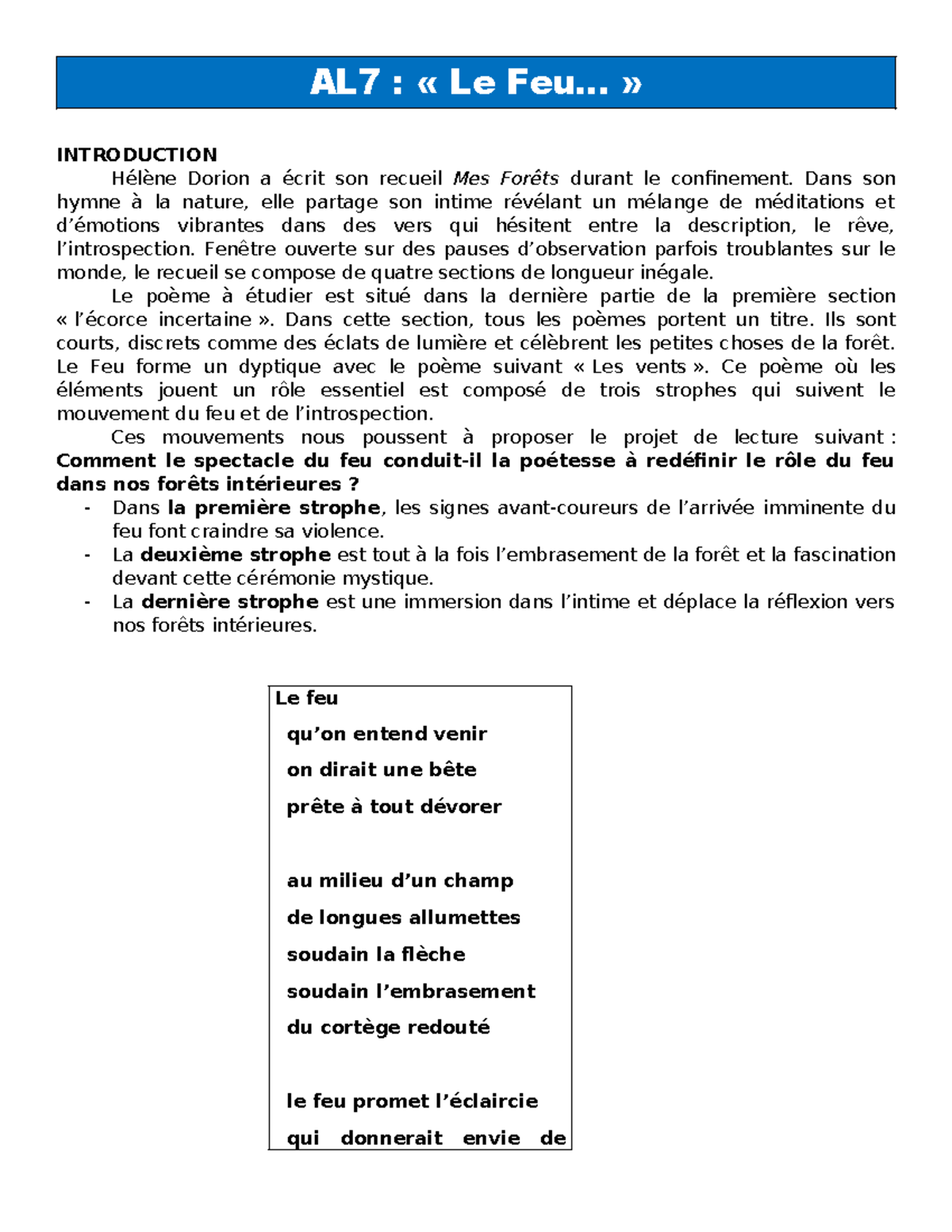 Analyse Linéaire du Poème "Le Feu" - AL7: Mes Forêts et Introspection ...
