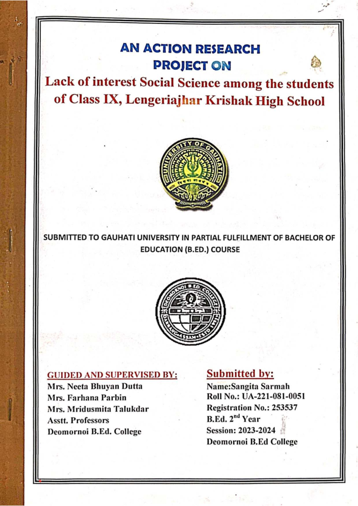 Action Research on Lack of Interest in Social Science: Class IX, B.Ed ...