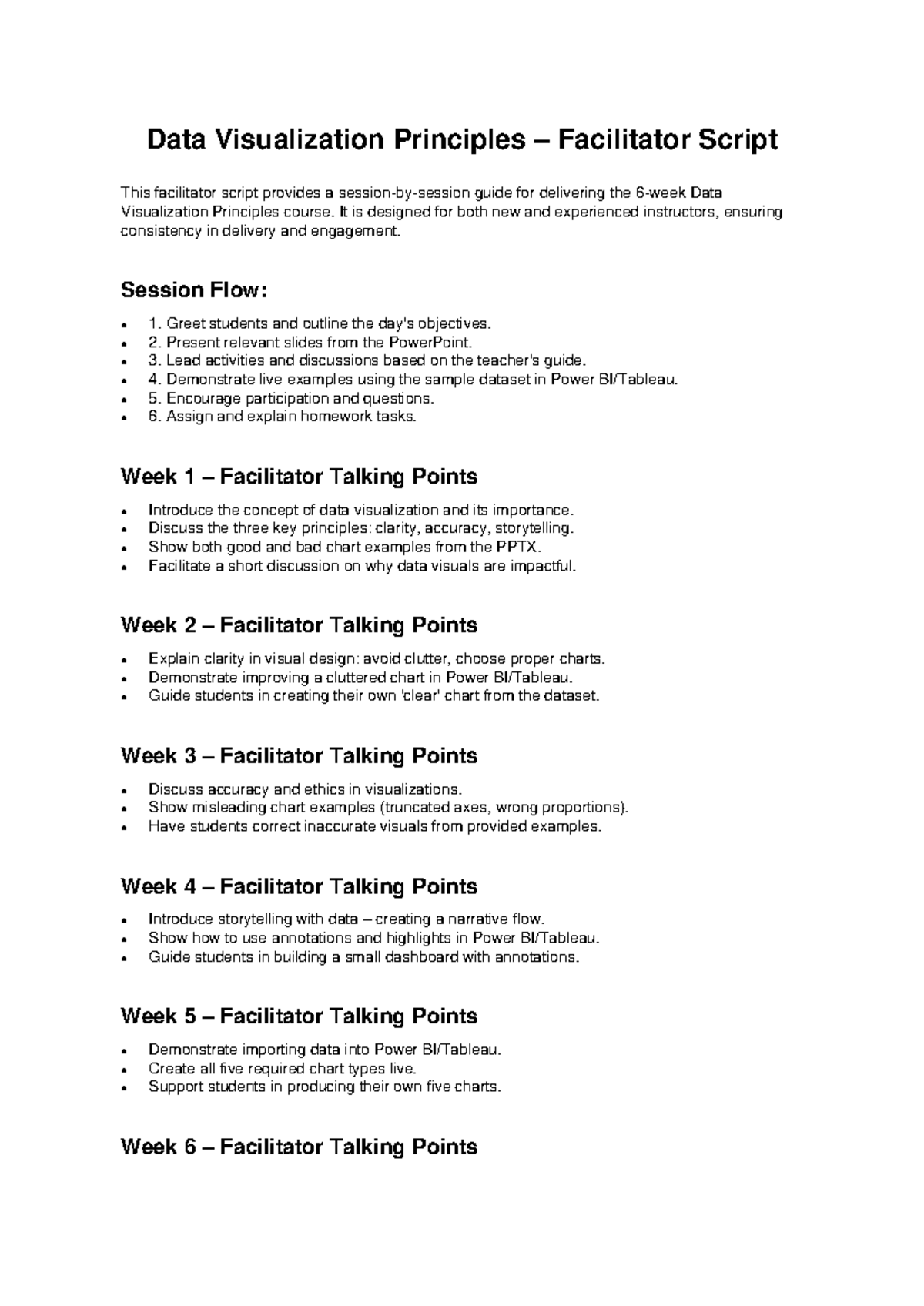 Data Visualization Principles Course Facilitator Script Studocu