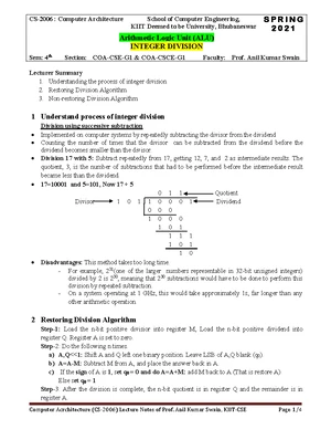 4. Performance OF A Computer - Lecture Summary 1. Processor clock 2. Basic performance equation ...
