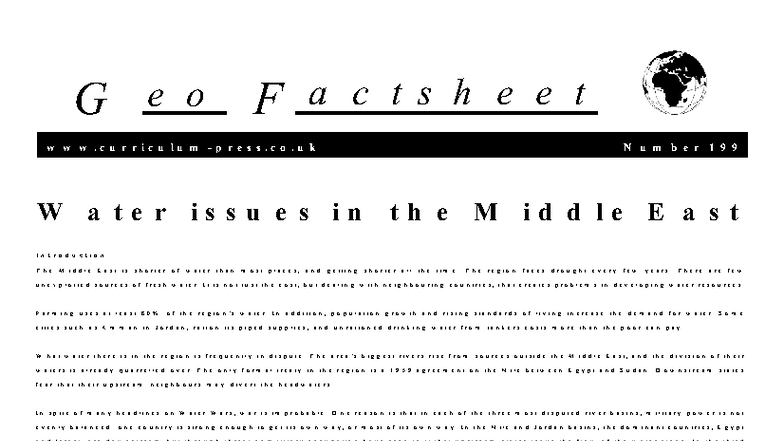 Geo Factsheet 199: Water Issues in the Middle East Analysis - Studocu
