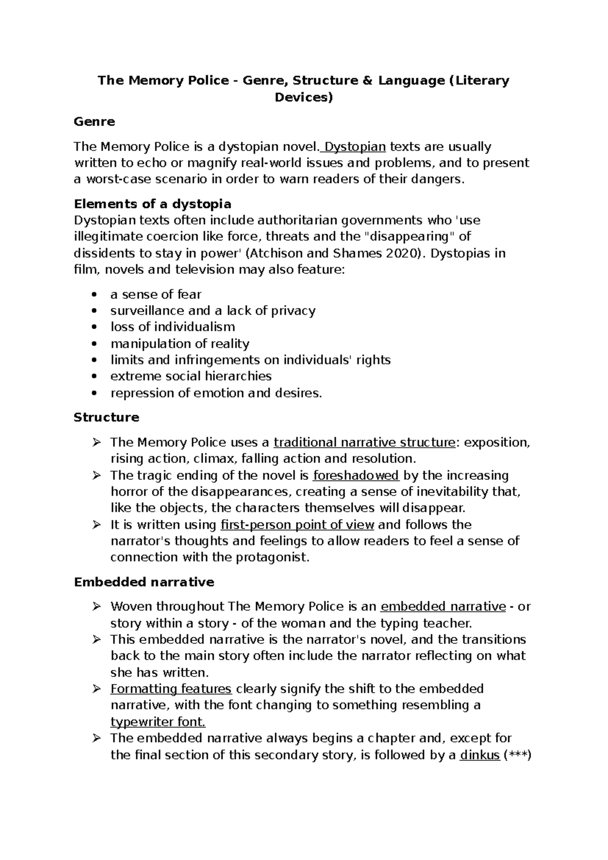The Memory Police (ENG 202): Analysis of Genre, Structure & Language ...