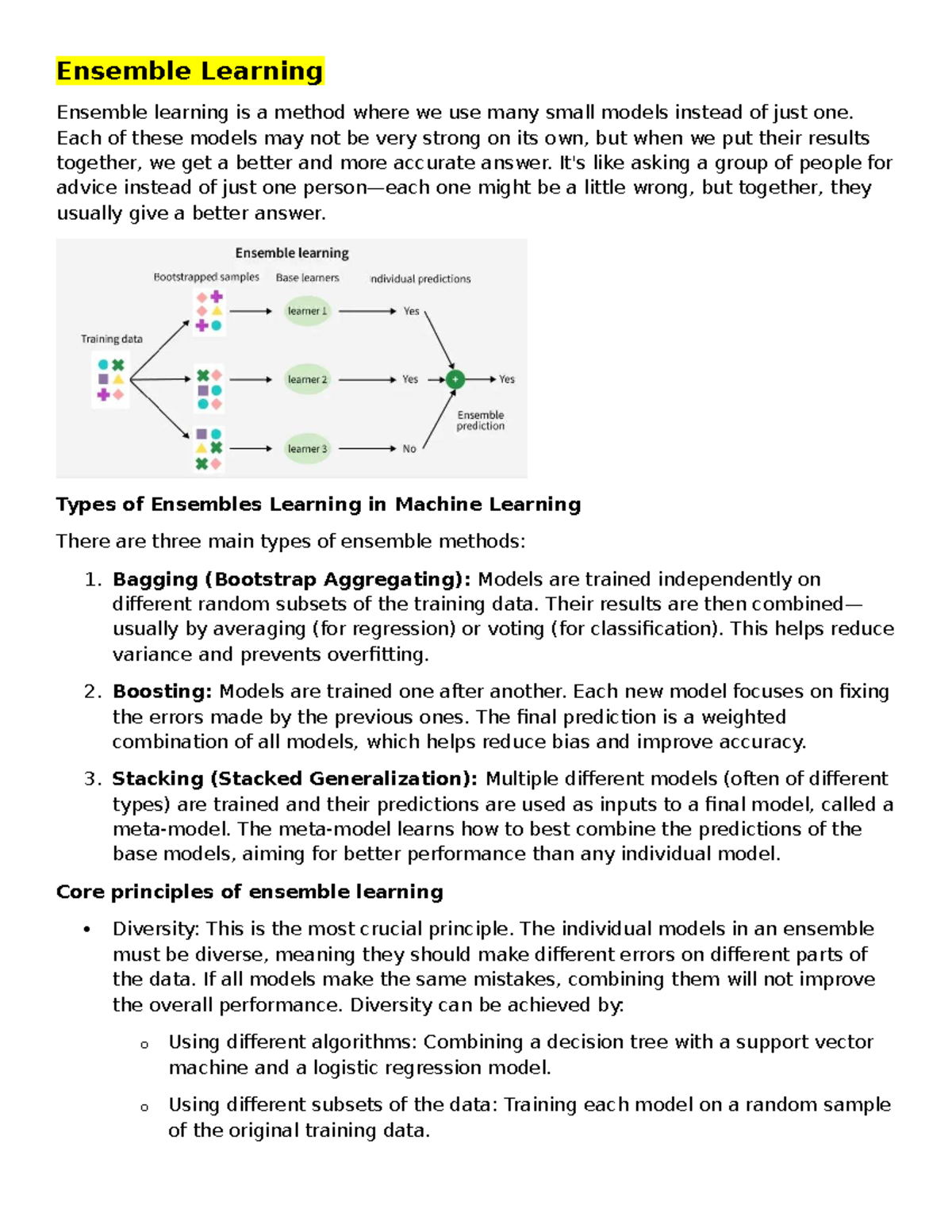 Ensemble Learning in ML: Key Concepts & Methods - Studocu