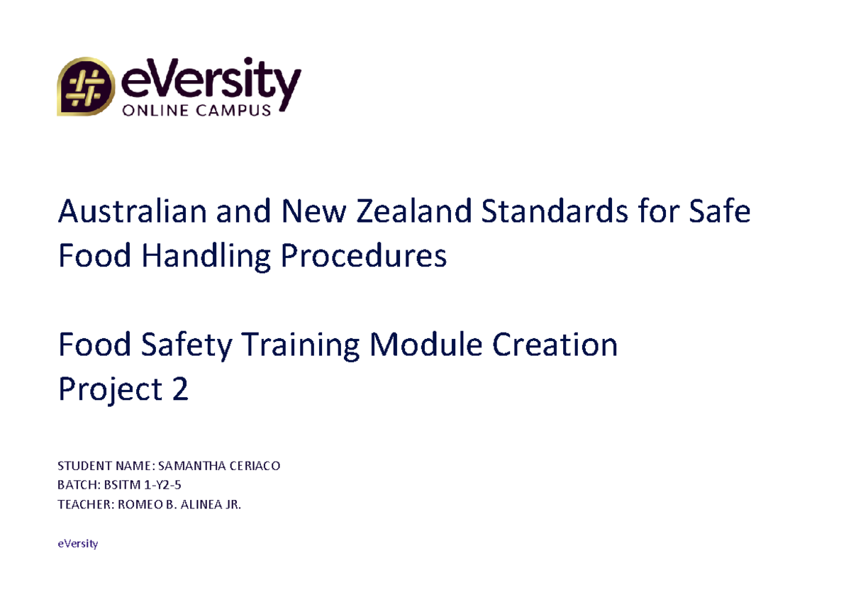 FSA006 EVT-001 Food Safety Training Module Project 2 by Ceriaco - Studocu