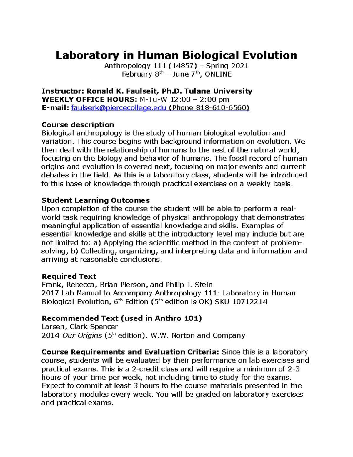 Anthro 111 Lab Syllabus & Notes: Human Biological Evolution - Studocu