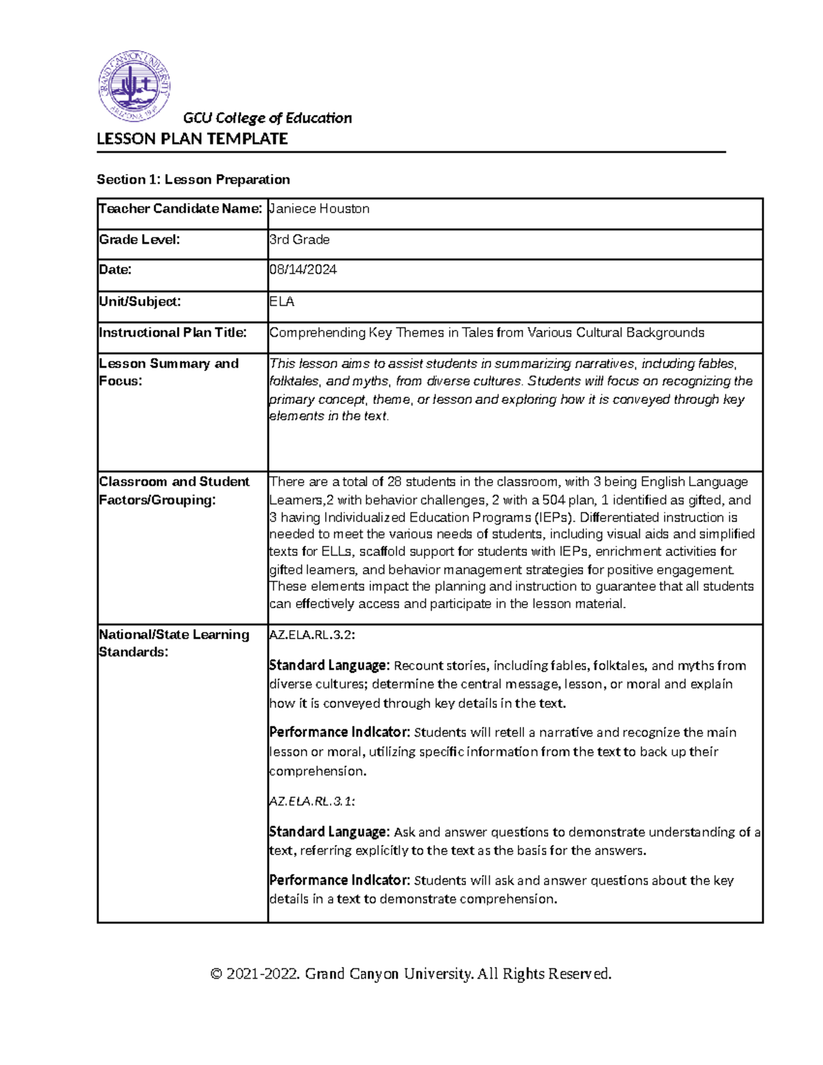 JHouston coe lesson plan template - LESSON PLAN TEMPLATE Section 1: Lesson Preparation Teacher ...