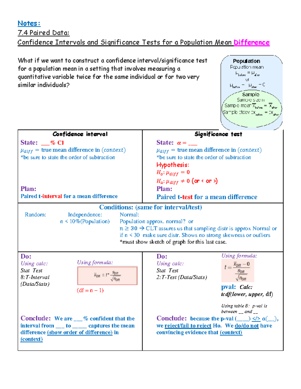 Confidence Intervals and Significance Tests for Paired Data (Course ...