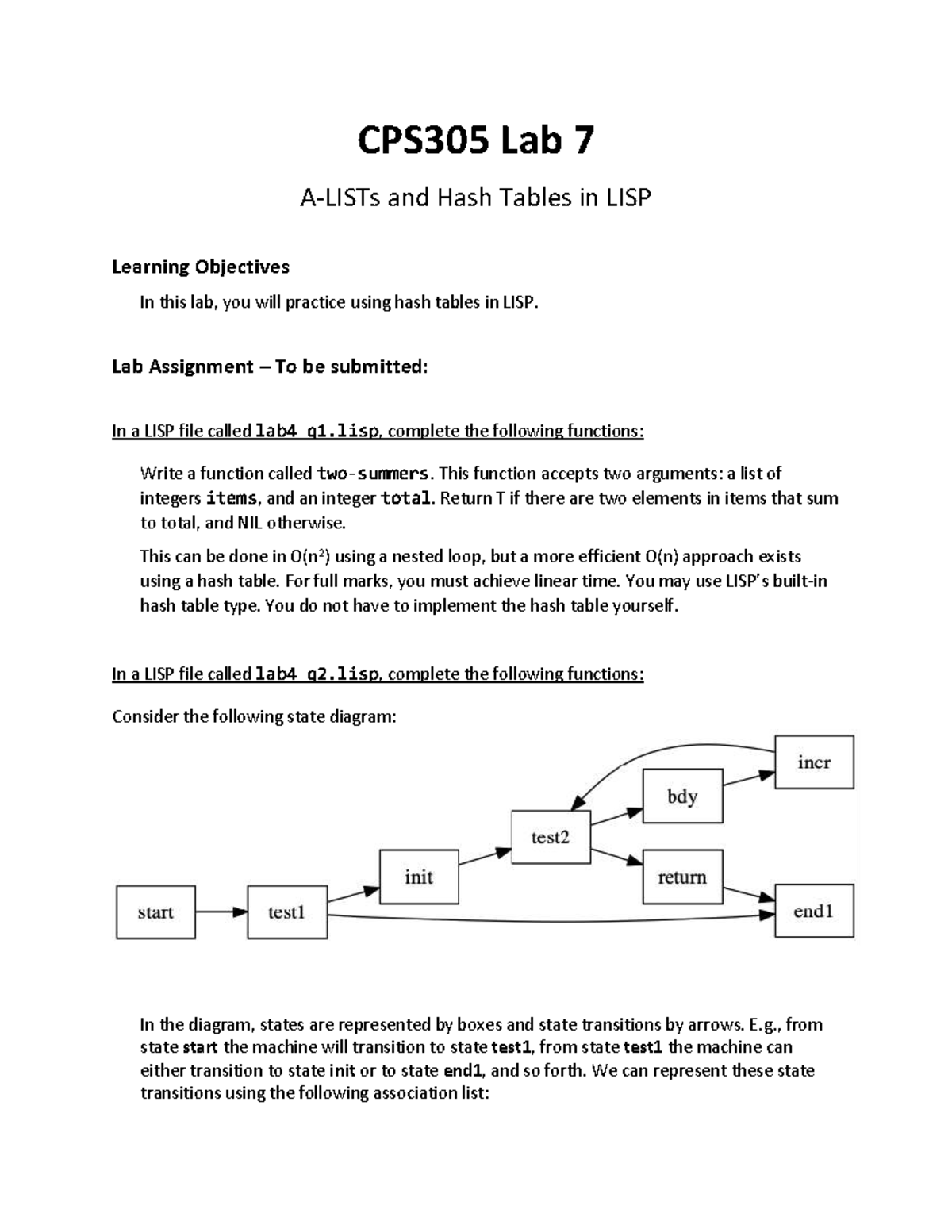 CPS305 Lab 7: Hash Tables and LISP Functions Assignment - Studocu