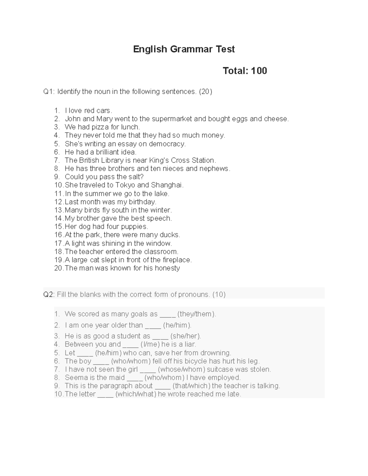 English Grammar Test Practice - Comprehensive Review and Exercises ...