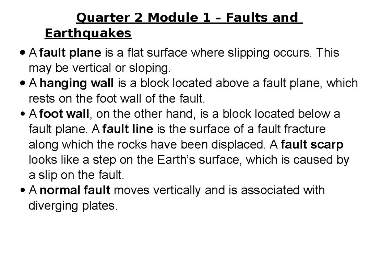 Q2 M1-3 Notes: Faults and Earthquakes Overview for Juniors - Studocu