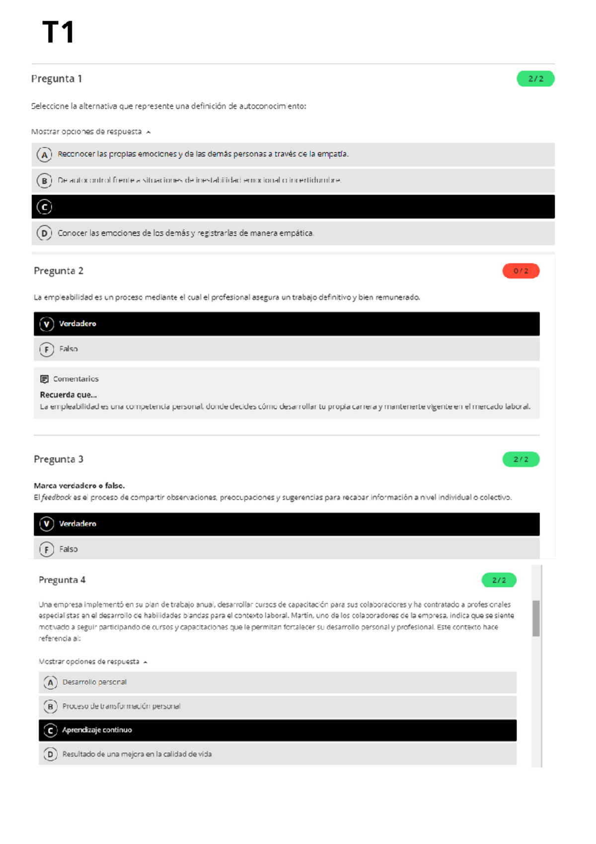 T1 Empleabilidad y Autoconocimiento: Preguntas y Respuestas Clave - Studocu
