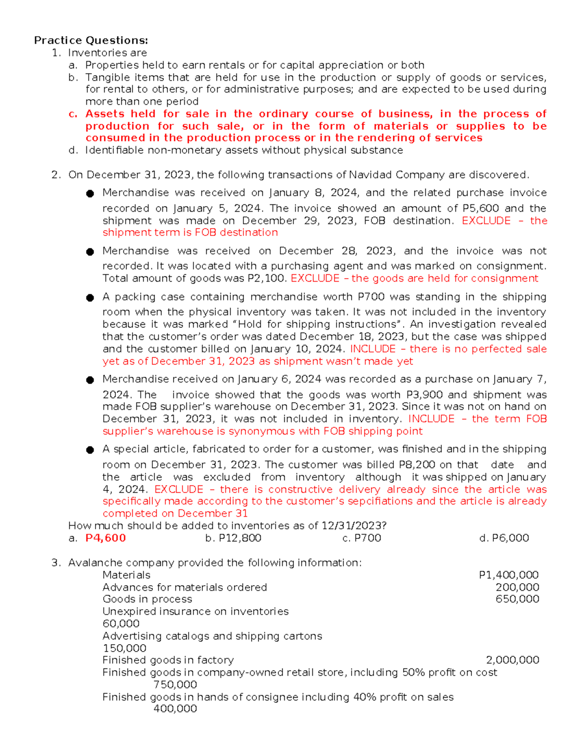 Practice Questions on Inventories - AK - Studocu