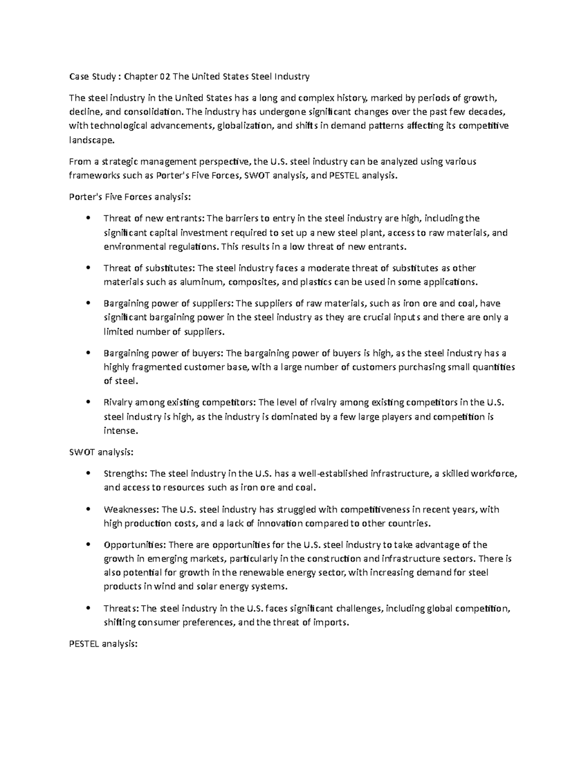 Case Study - U.S. Steel Industry Analysis: Chapter 02 - Studocu
