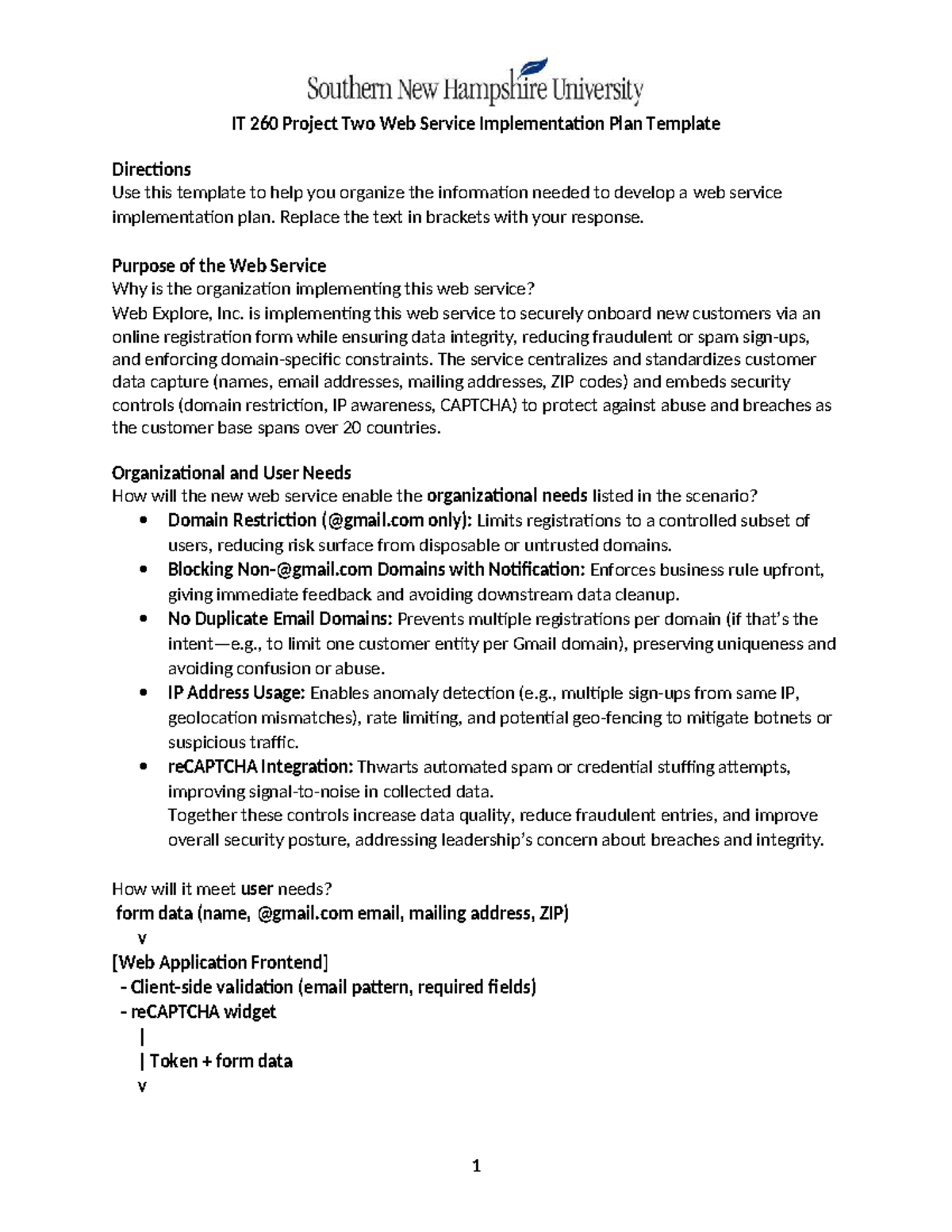 IT 260 Project Two: Web Service Implementation Plan Template - Studocu