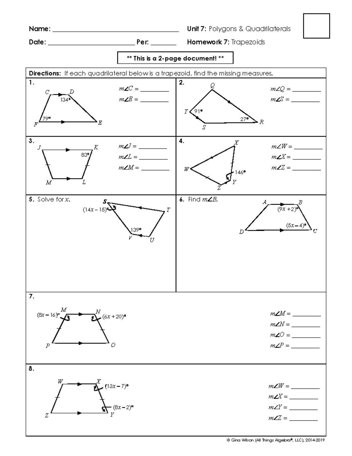 HW7: Trapezoids Homework - Geometry Unit 7 Analysis - Studocu