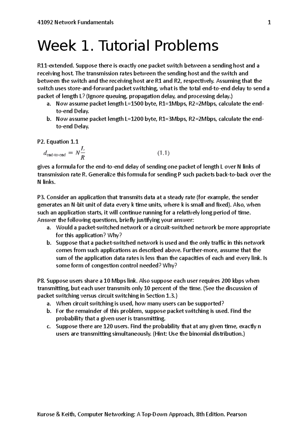 Week1-Tutorial Problem - 41092 Network Fundamentals Week 1. Tutorial ...