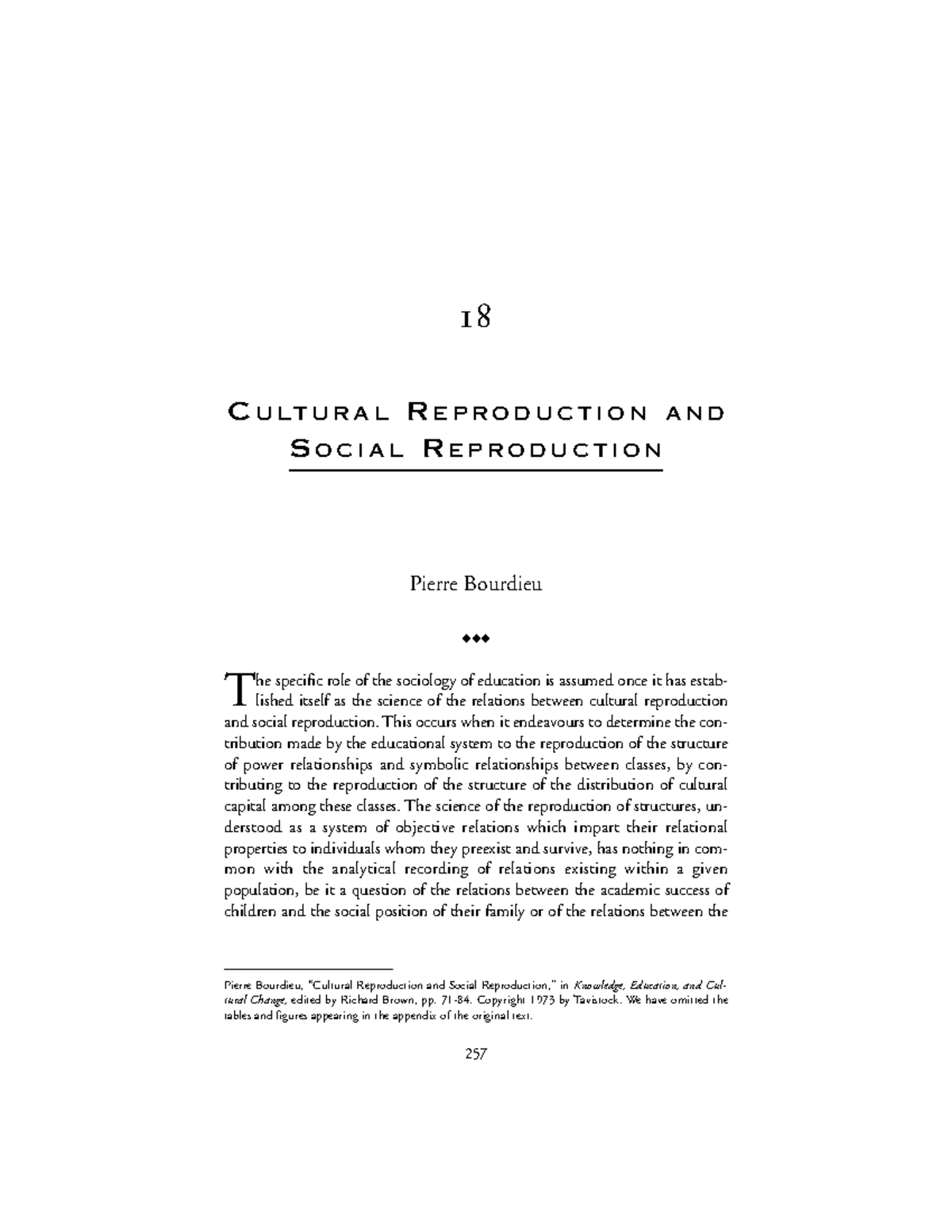 Cultural and Social Reproduction: Insights from Bourdieu (2006) - Studocu